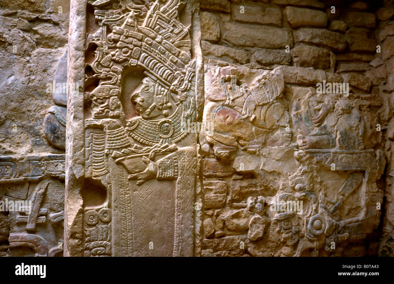Maya stela at Yaxchilan, a Mayan city hidden away deep in the Mexican ...