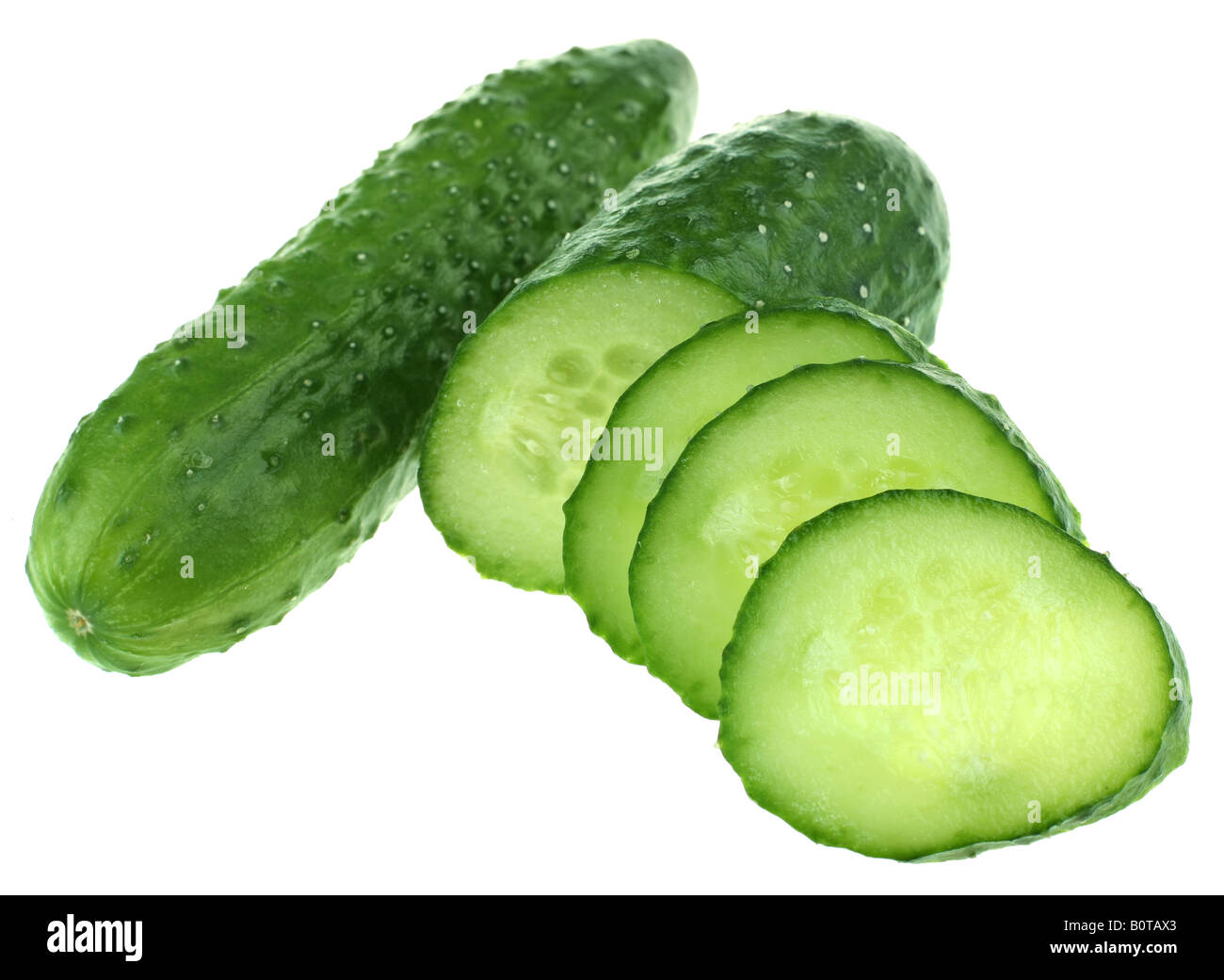Green cucumber group isolated on white background Stock Photo - Alamy