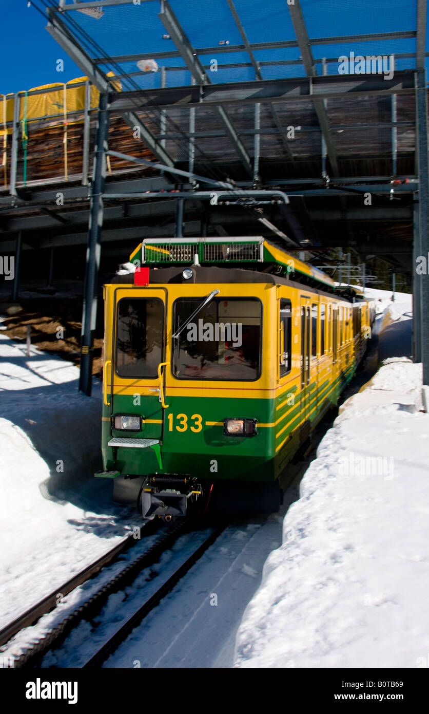 Wengernalpbahn Train in snowy landscape Stock Photo - Alamy