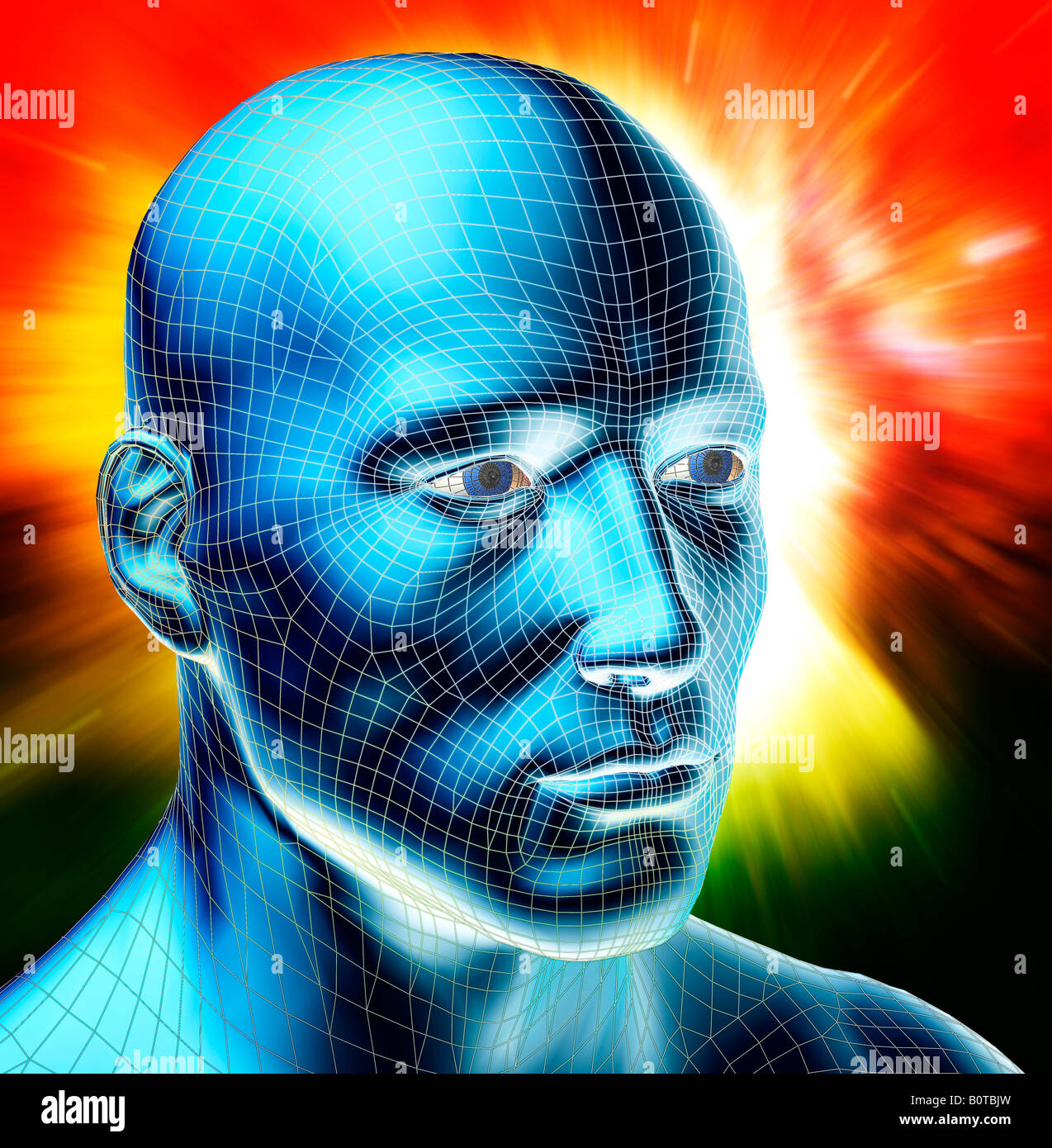 futuristic 3D computer generated male robot head wire frame Stock Photo ...