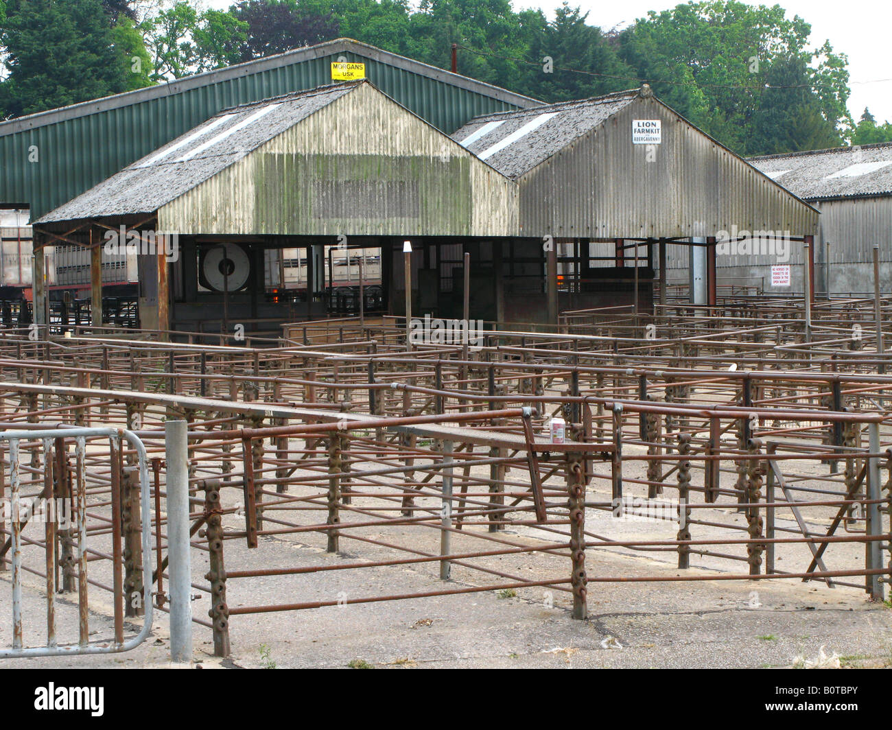 Empty livestock stalls at Abergavenny Farmers Market Stock Photo - Alamy
