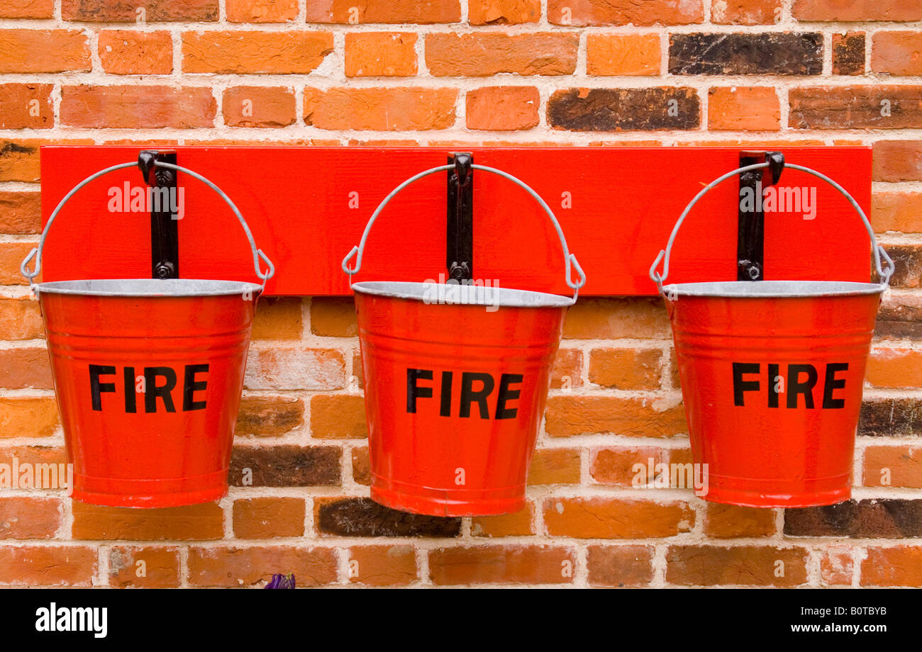 Fire buckets at Holt Station on the North Norfolk Railway, Norfolk ...
