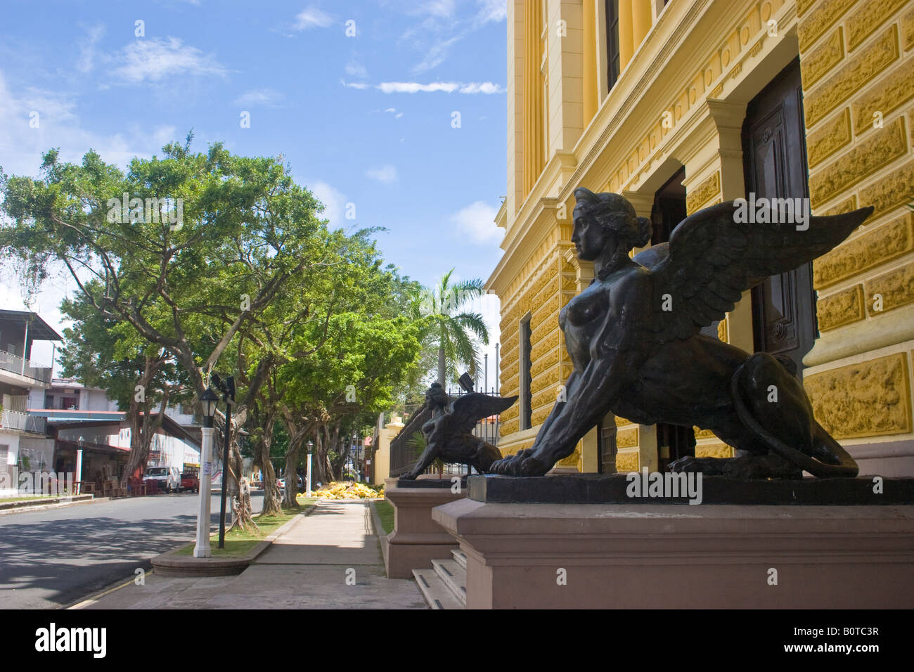 Sphinx at the entrance to the Instituto Nacional. Panama City, Republic ...