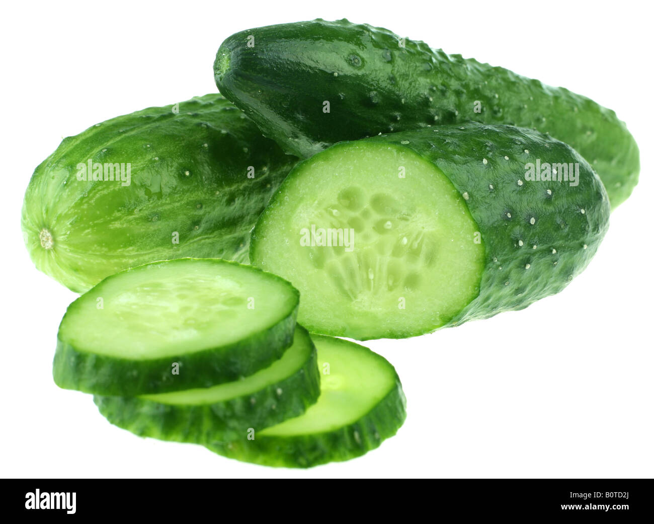 Green cucumber group isolated on white background Stock Photo - Alamy