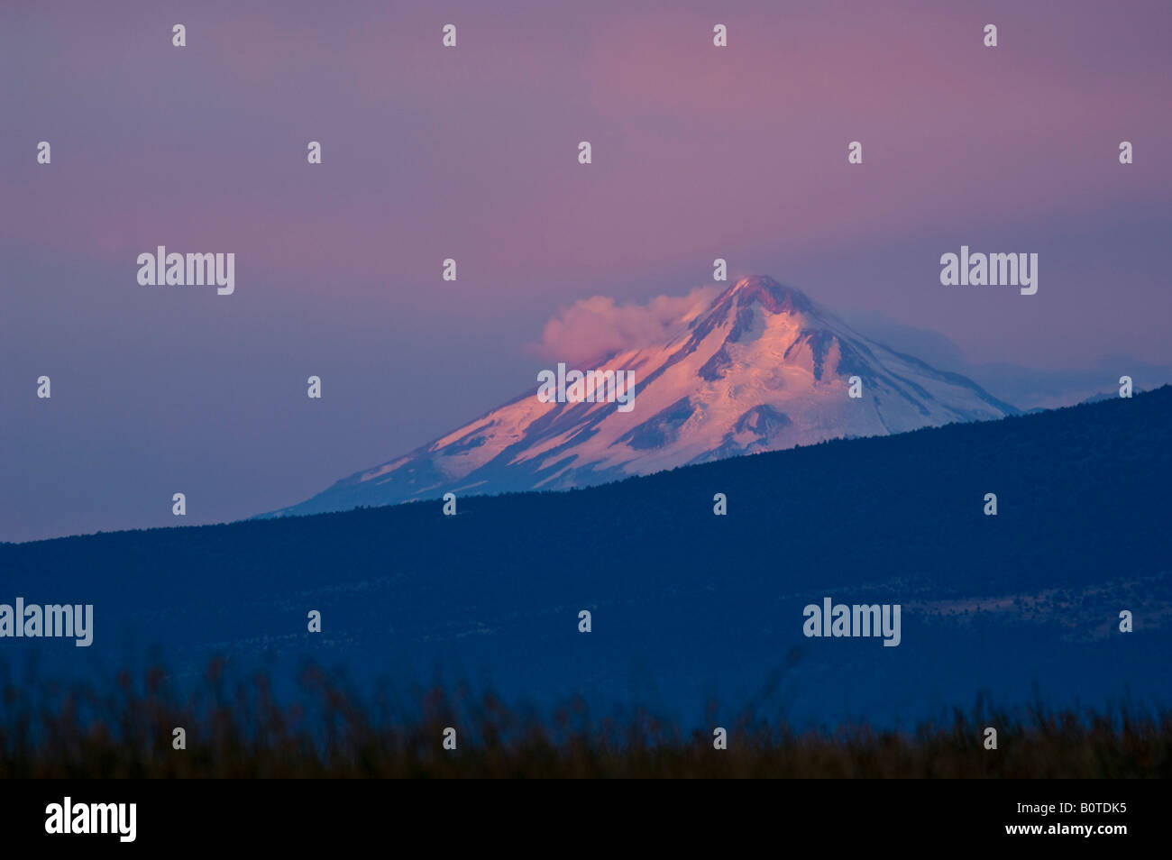 Distant Mount Shasta volcano at sunrise Cascade Range Siskiyou County ...