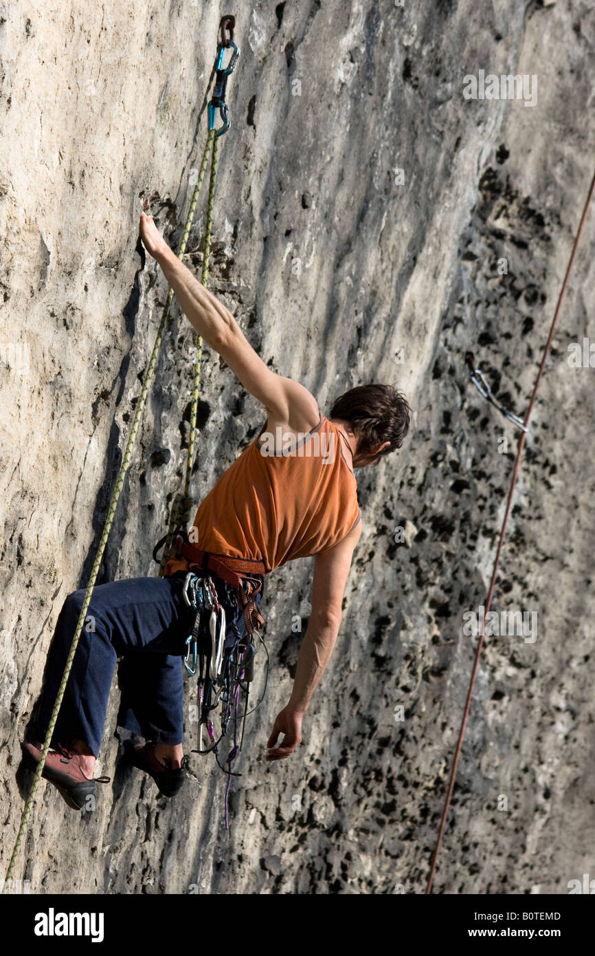 Rock Climber leading a route on Goldstein Stock Photo - Alamy