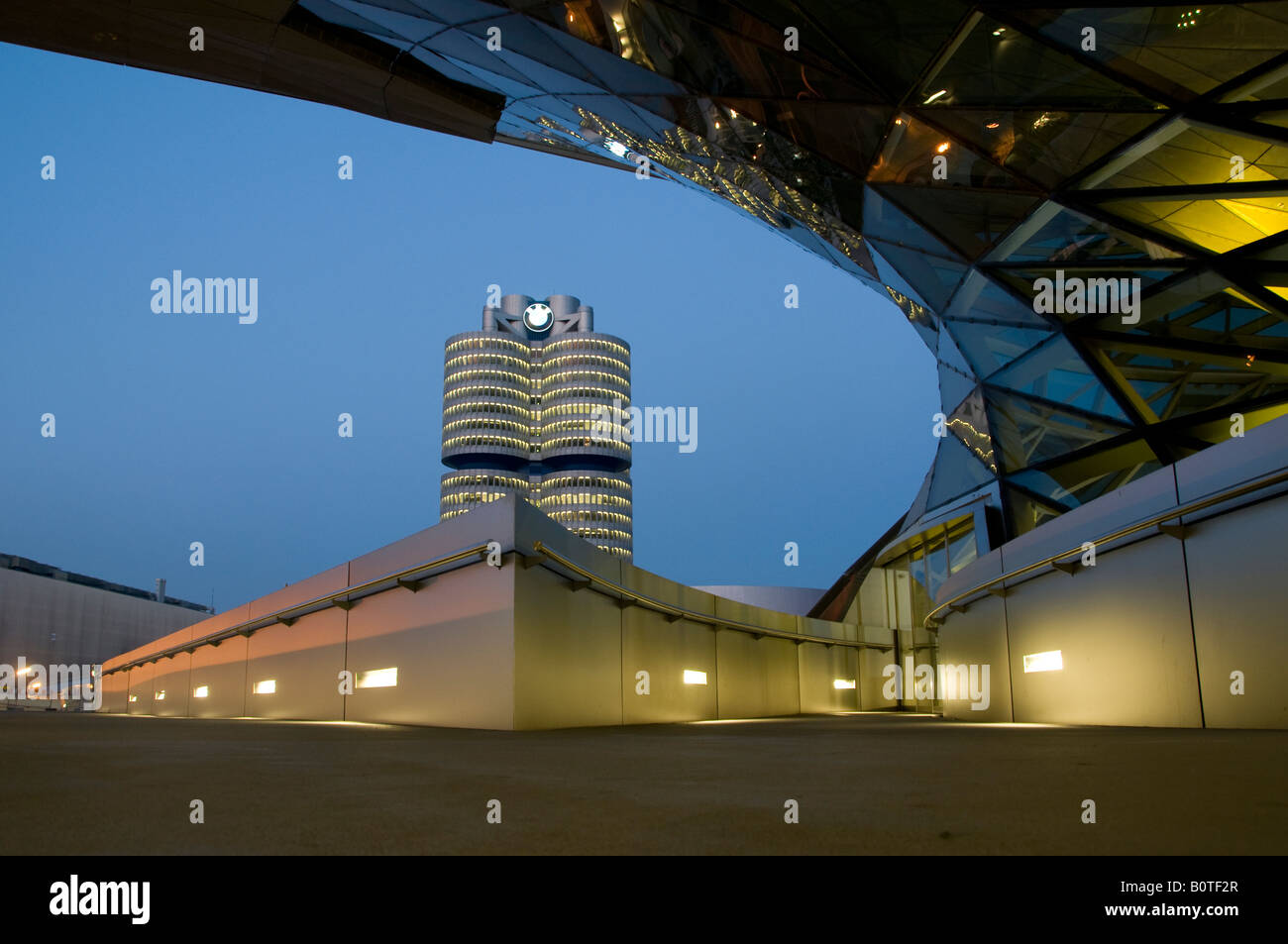 A view of the BMW headquarter towers from the BMW museum in the city of ...