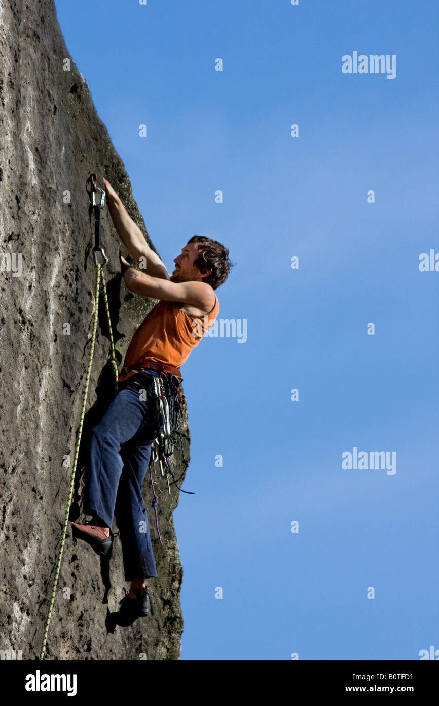 Rock Climber leading a route on Goldstein Stock Photo - Alamy