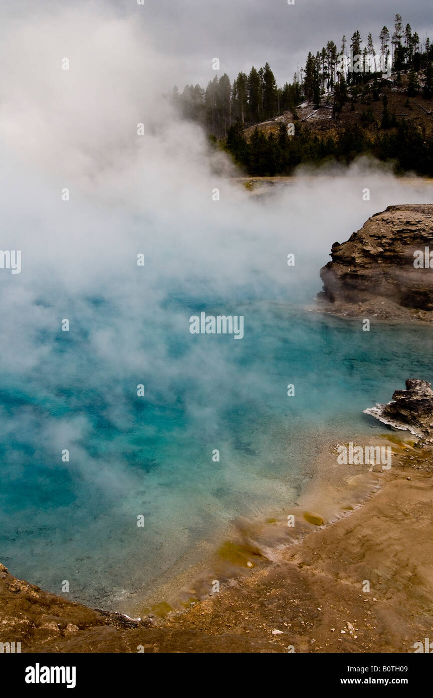 Geothermal steam rising out of Excelsior Geyser Crater Midway Geyser ...