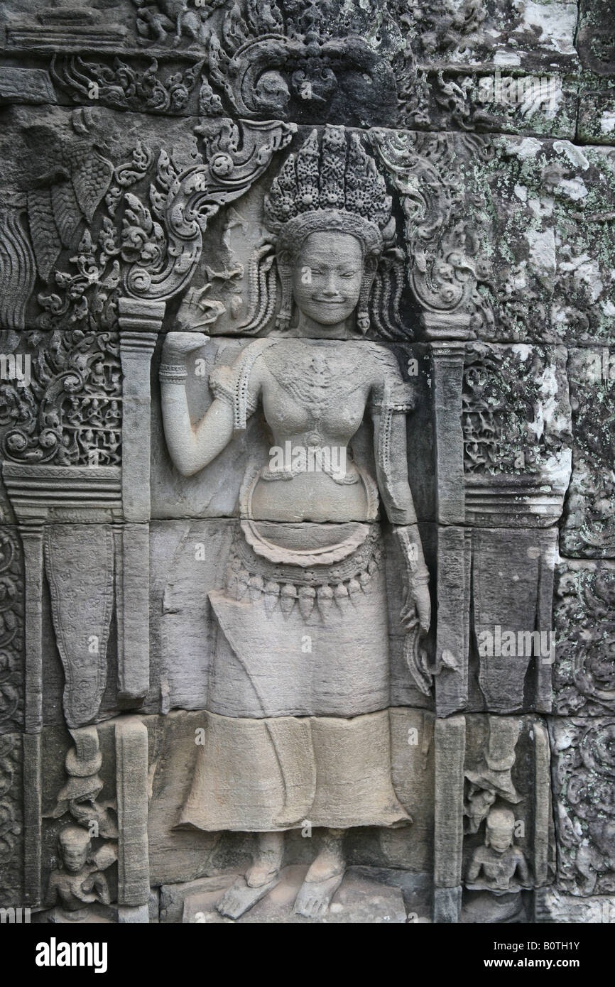 A Devata or female divinity figure at Bayon the centre of the Angkor ...