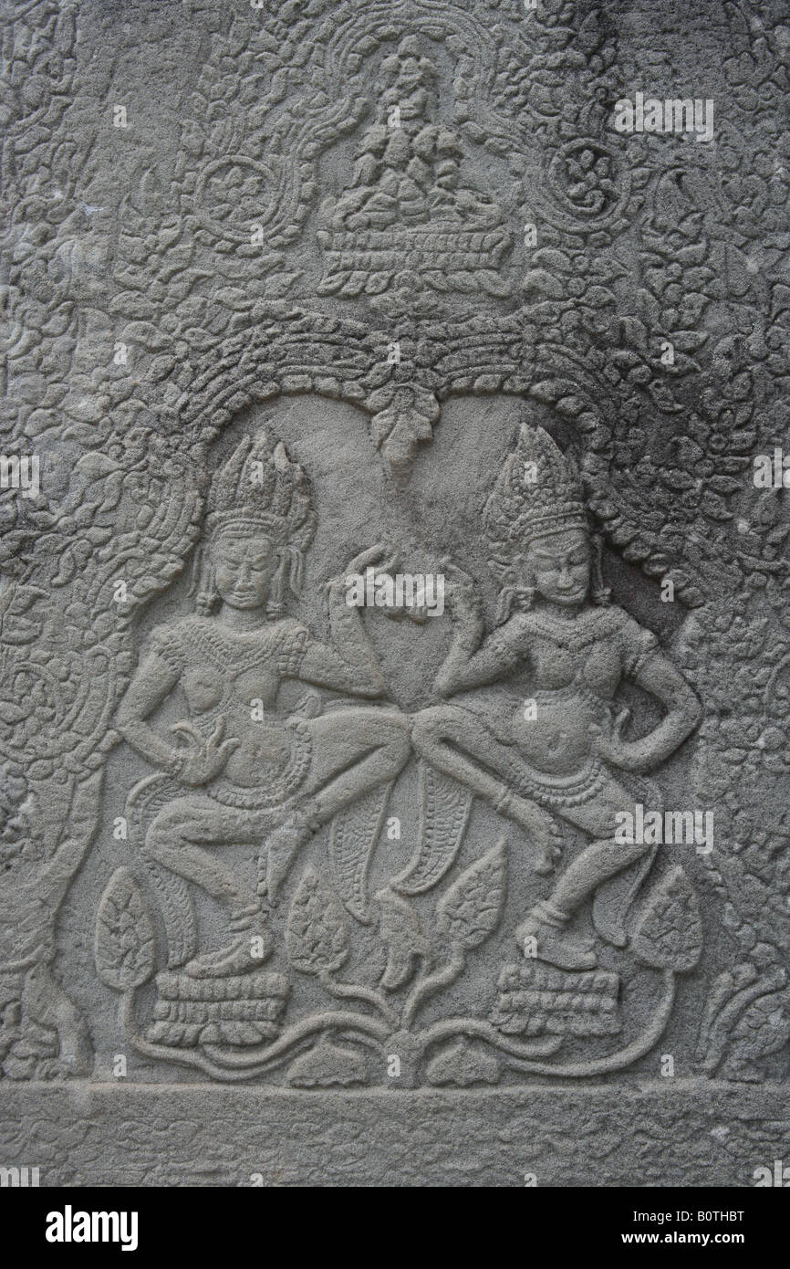 Apsaras or celestial dancers nymph goddesses dancing at Bayon the ...