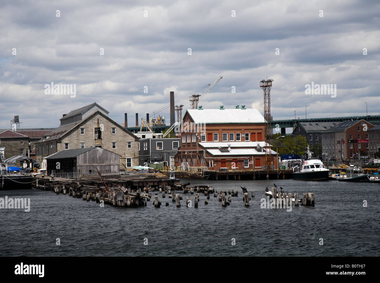 Charlestown warehouses and boat dock as viewed from Charles River ...