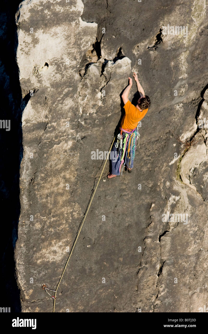 Rock Climber leading a route on Goldstein Stock Photo - Alamy