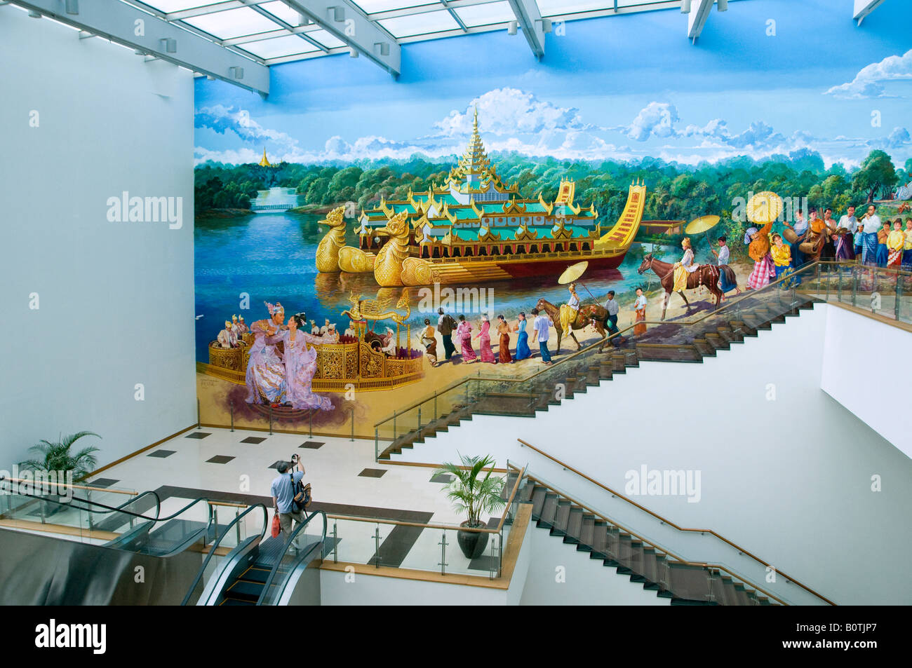 A wall mural at the departure hall of the International Yangon Airport ...
