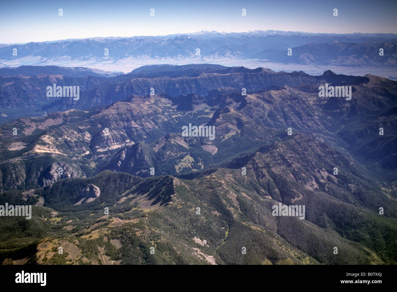 Aerial over the Absaroka Range north of Yellowstone National Park ...