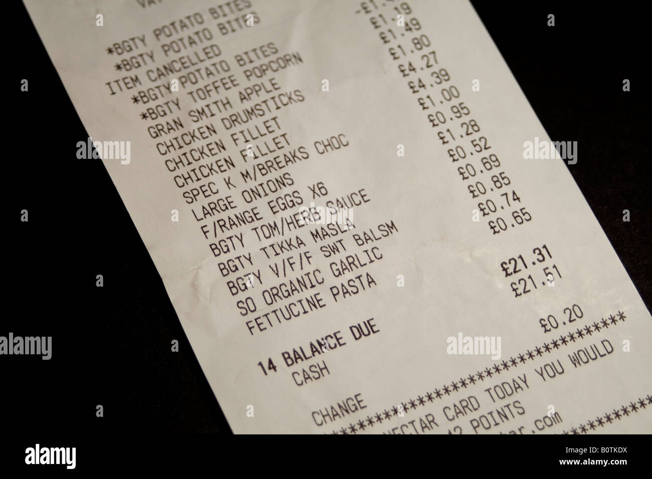 Supermarket receipt (UK Stock Photo - Alamy