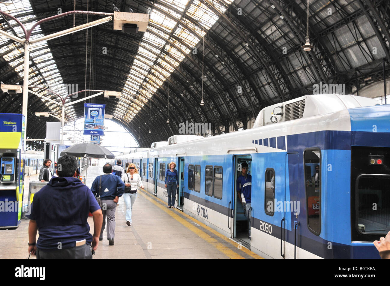 Retiro railway station platform with train. Buenos Aires, Argentina ...