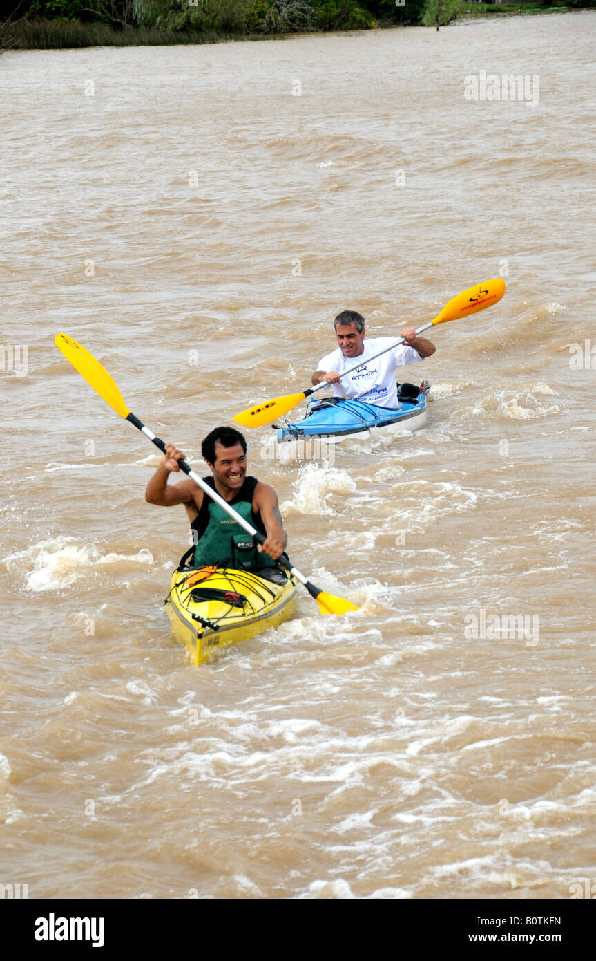 Two adult male kayakers at Tigre delta, Argentina Stock Photo - Alamy
