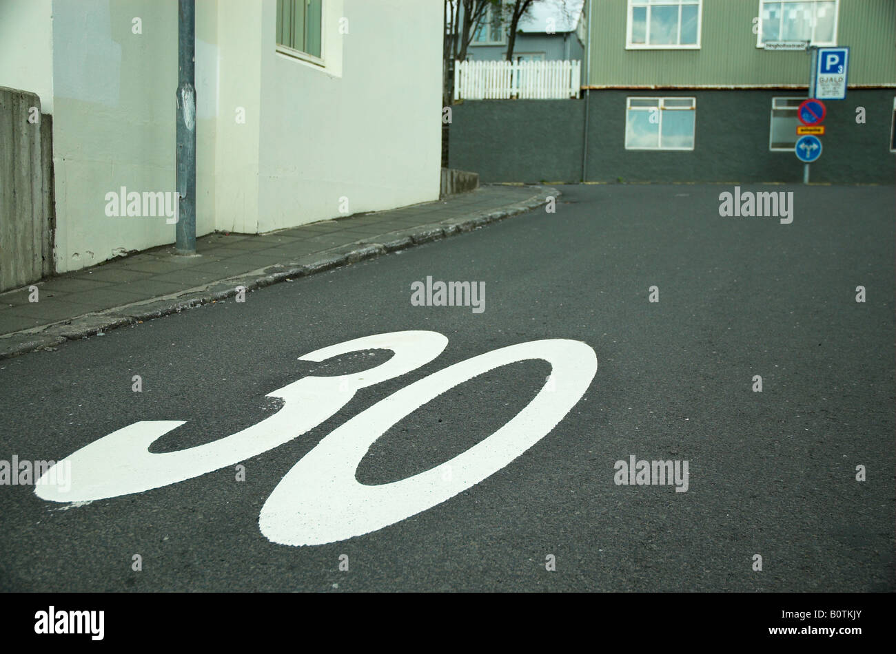 Speed limit painted on road Reykjavik, Iceland Stock Photo - Alamy