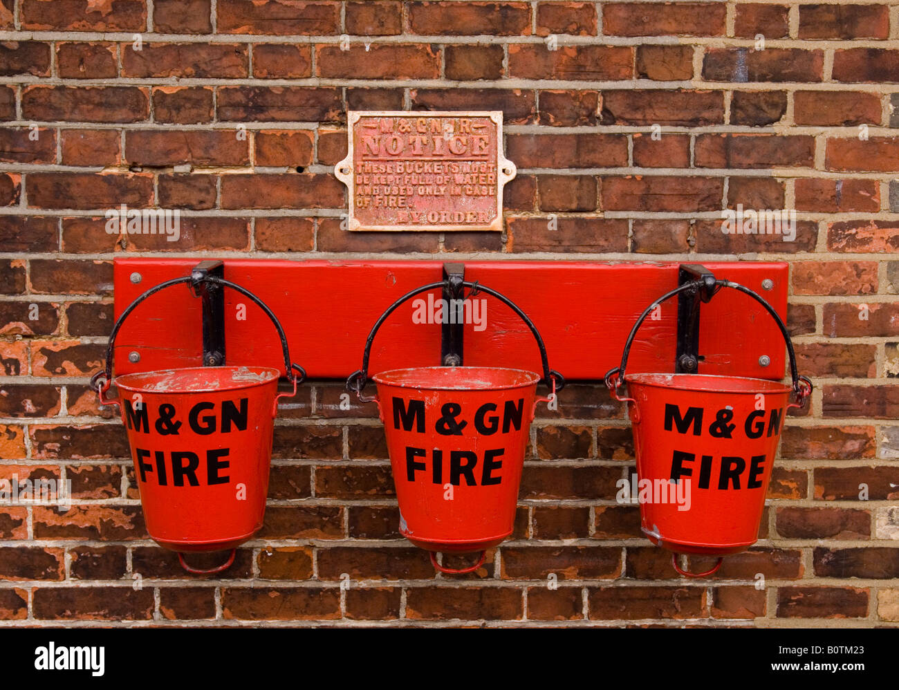 Fire buckets at Sheringham Station on the North Norfolk Railway ...
