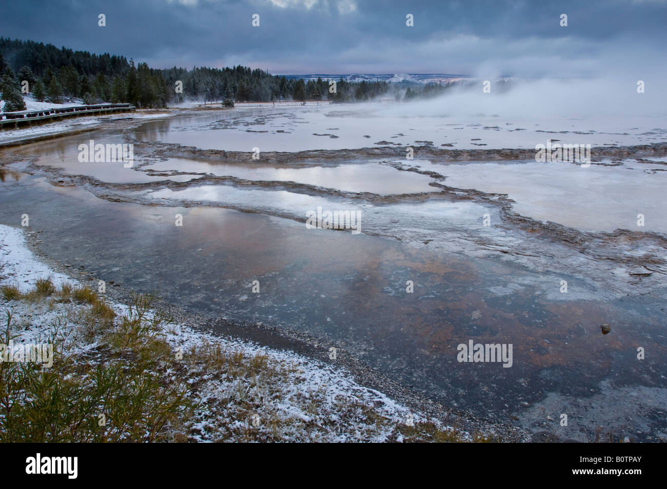 Stormy fall morning at Great Fountain Geyser Yellowstone National Park ...