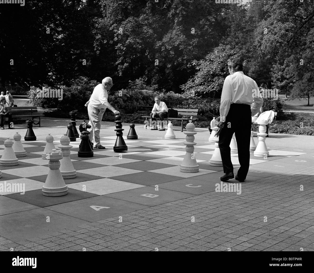 Two men playing outdoor chess Baden-Baden Baden-Württemberg Germany ...