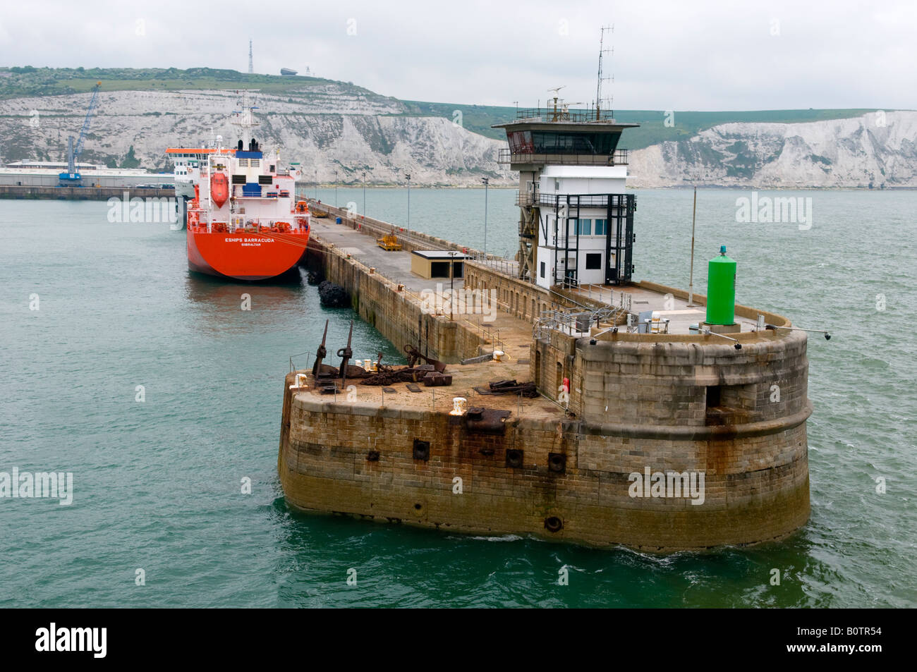 The harbor wall at Dover England with White Cliffs in background Stock ...