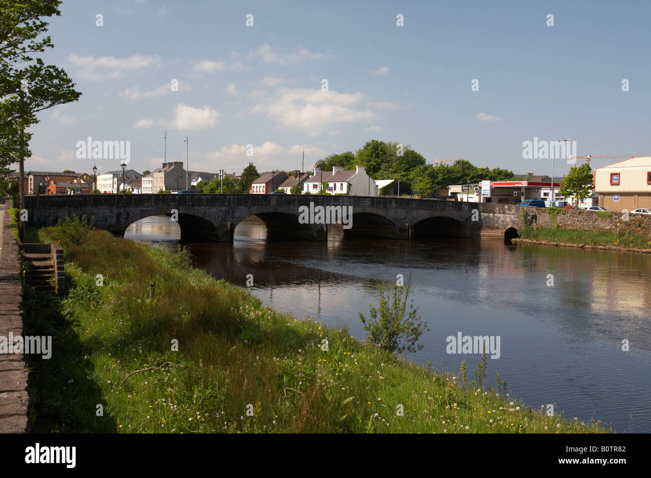 looking down from bridge over the river moy in ballina county mayo ...