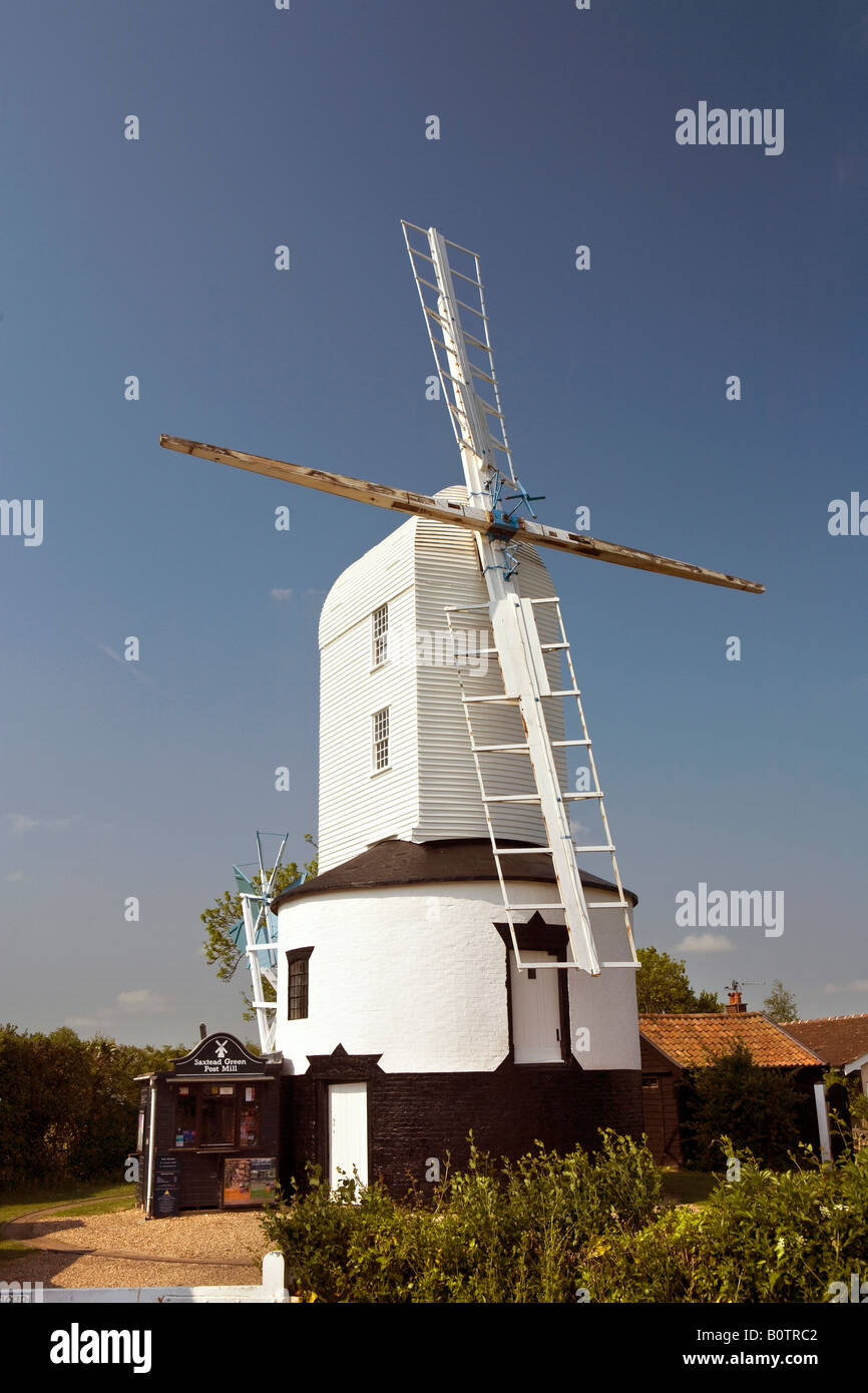 UK England Suffolk Saxtead Green Post Mill with two sails removed being ...