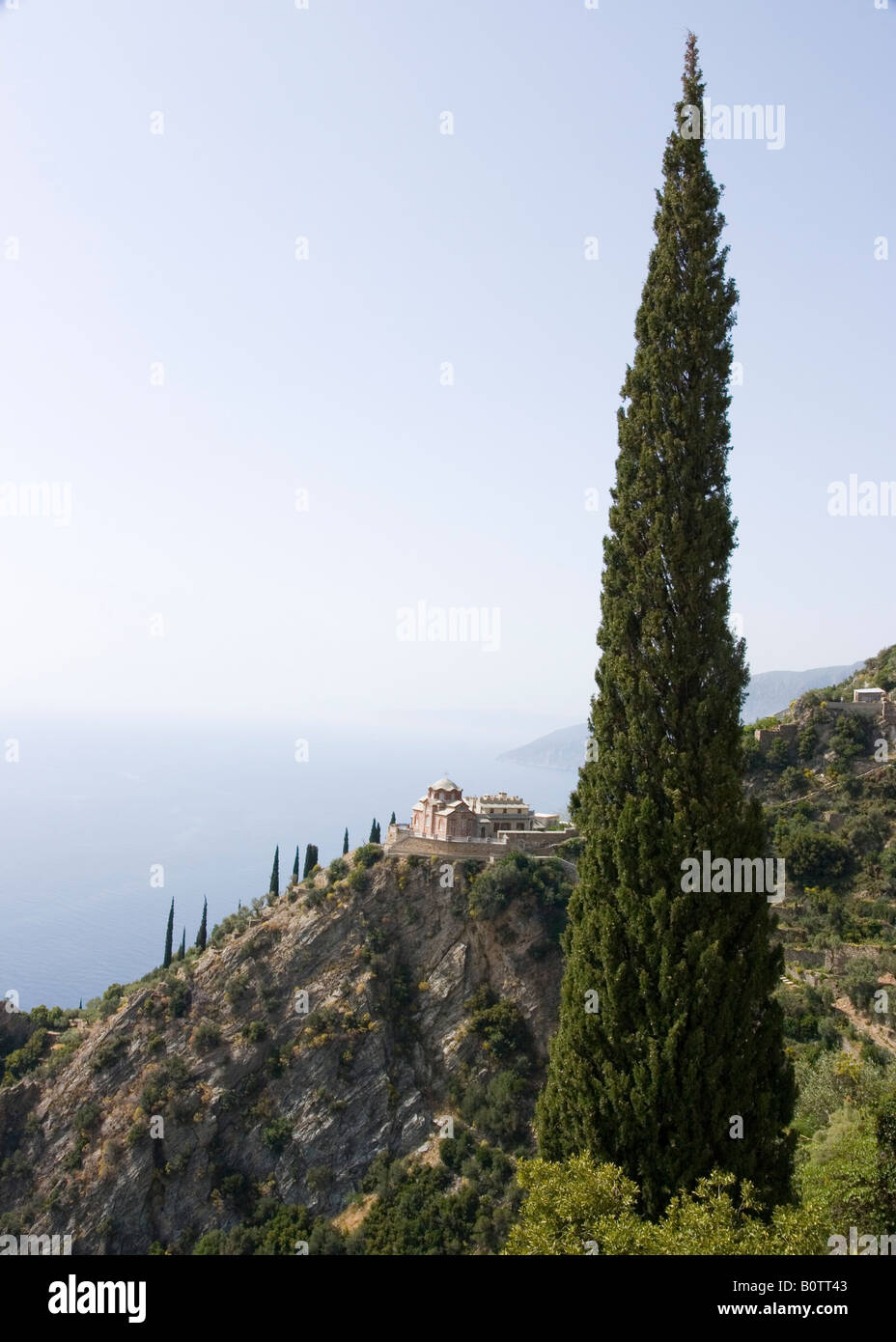 Skiti Agh Annis, Skete Anna Monastery with lonely cypress tree ...