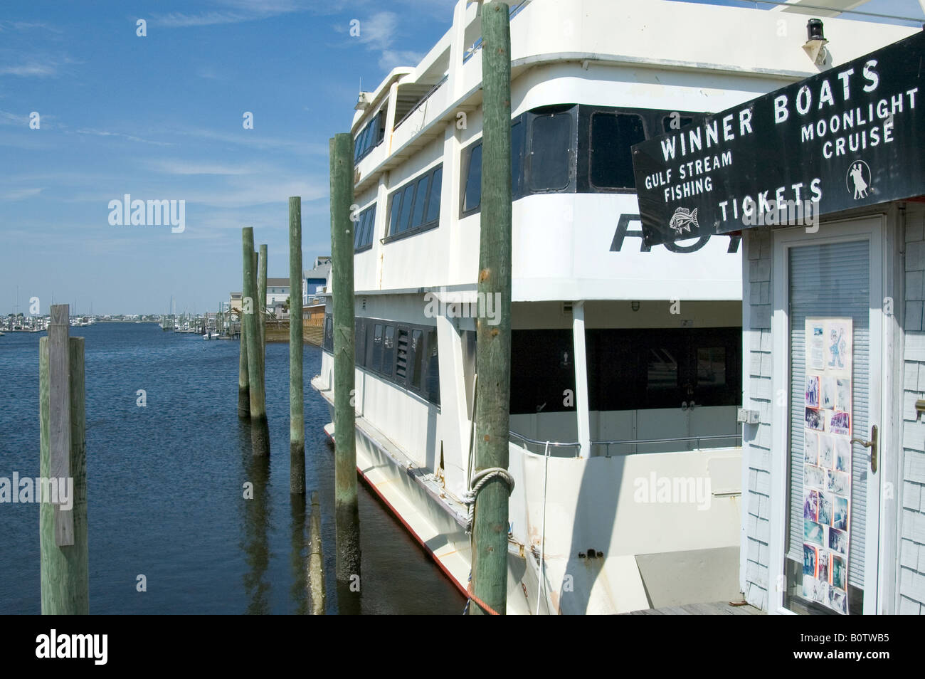 Ticket kiosk tourist cruise boat docked at Carolina Beach marina ...