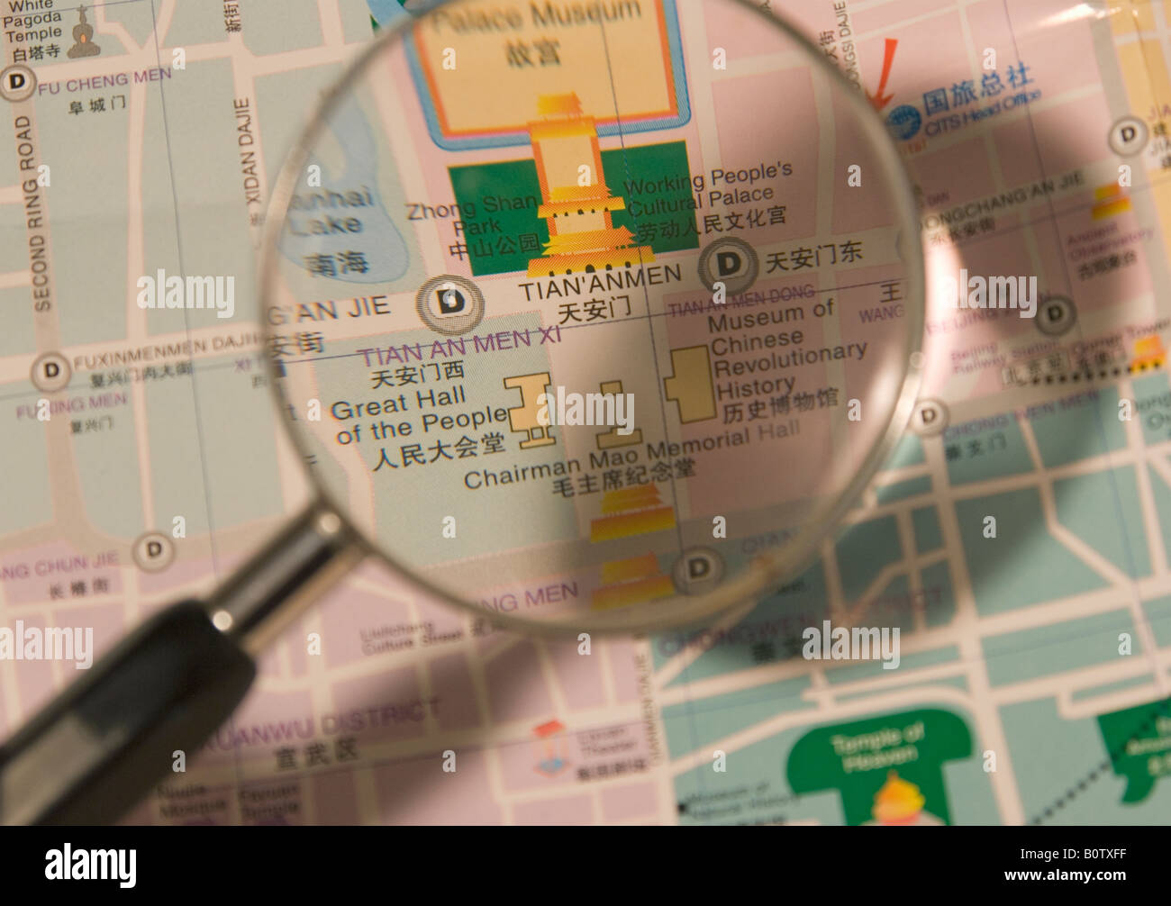 Beijing city map under magnyfing glass Stock Photo - Alamy