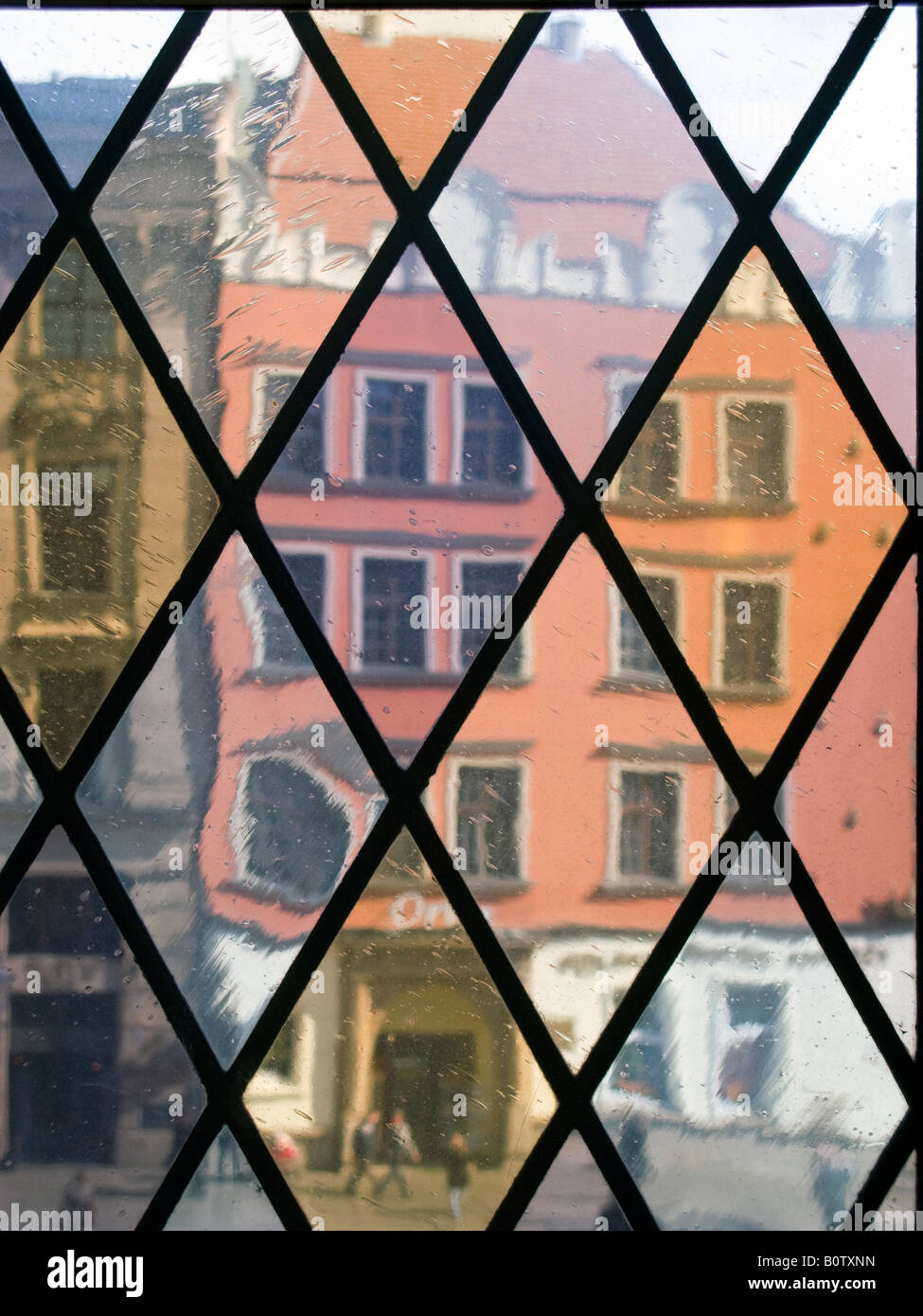 Wroclaw square through stained glass window Stock Photo - Alamy