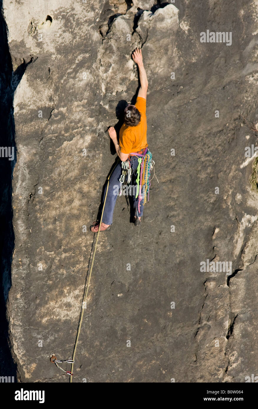 Rock Climber leading a route on Goldstein Stock Photo - Alamy