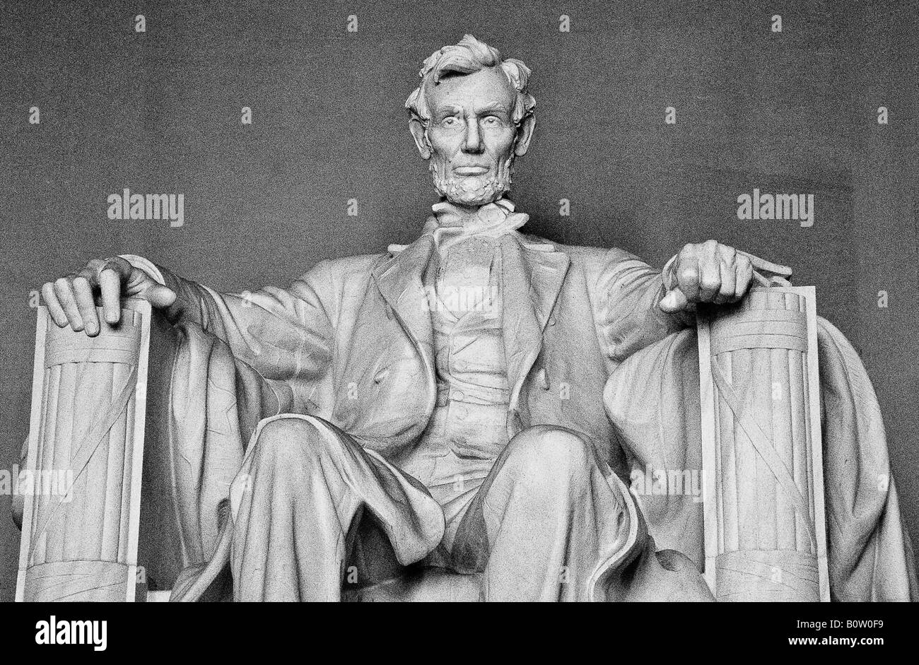 High contrast grainy monochrome graphic study of Lincoln Memorial ...
