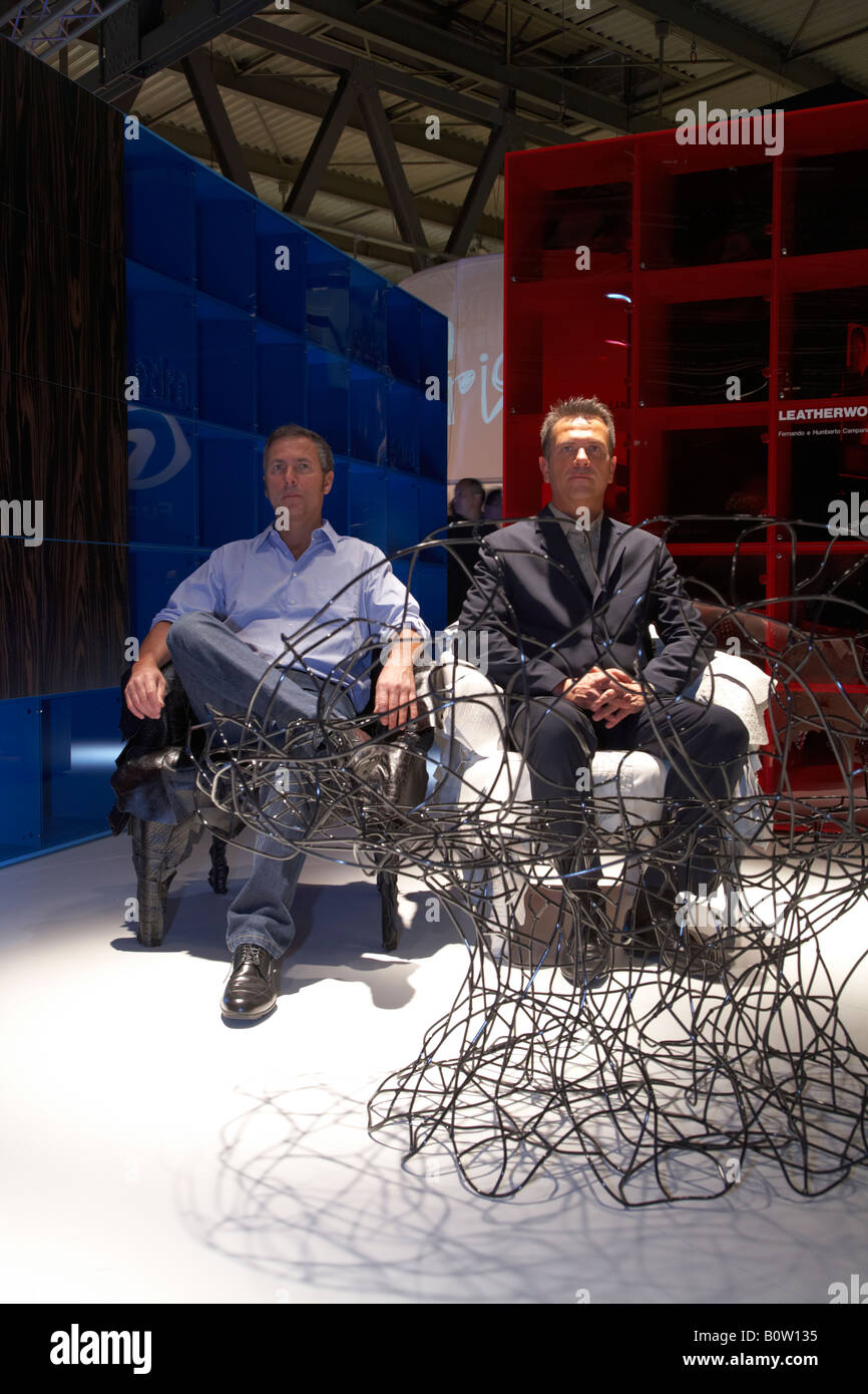 FERNANDO CAMPANA and HUMBERTO CAMPANA seated in front of their creation ...