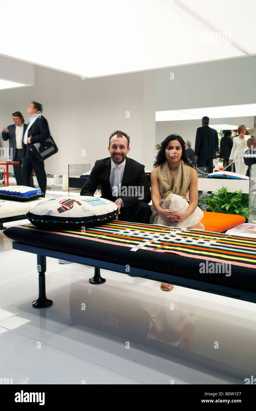 Designers Nipa Doshi and Jonathan Levien at Moroso booth during the ...