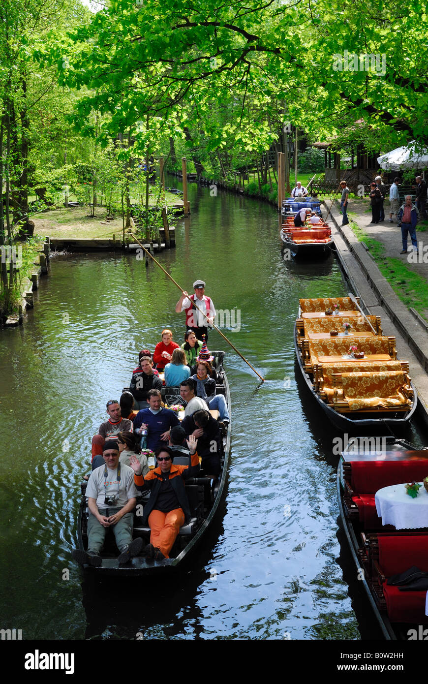 Punt boats in Lehde village in Spreewald forest region eastern Germany ...