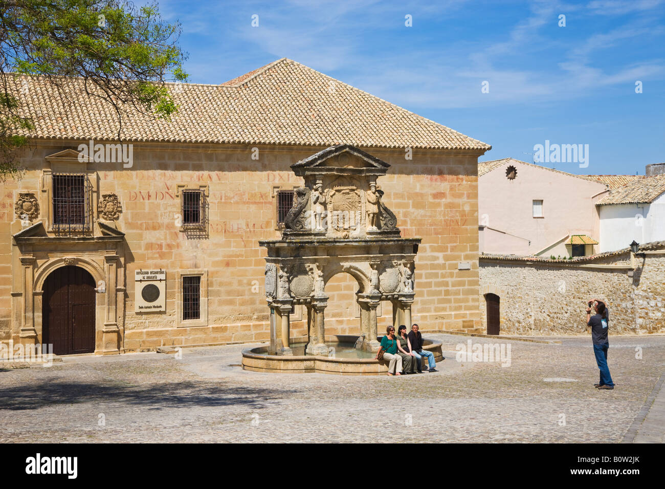 Baeza, Jaen Province, Spain. Fountain in Santa Maria plaza and ...