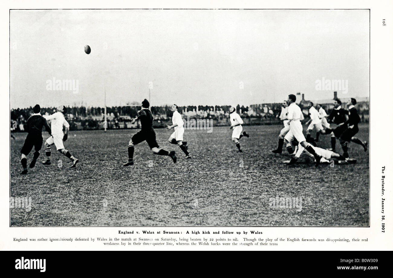 Wales v England 1907 a high kick and follow up in the ignominious rugby ...