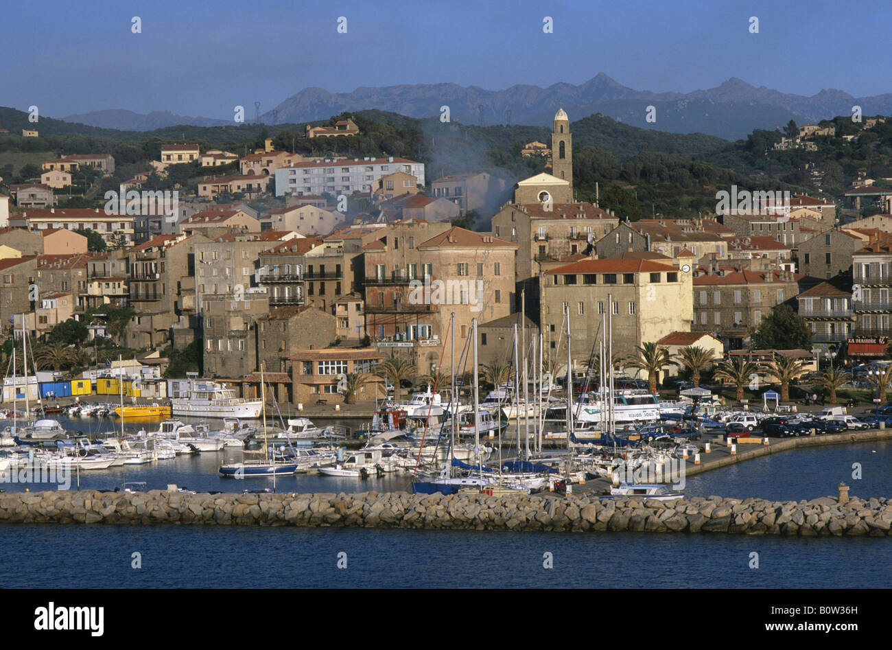 Waterfront and harbor of the city of Propriano on Corsica France Stock ...
