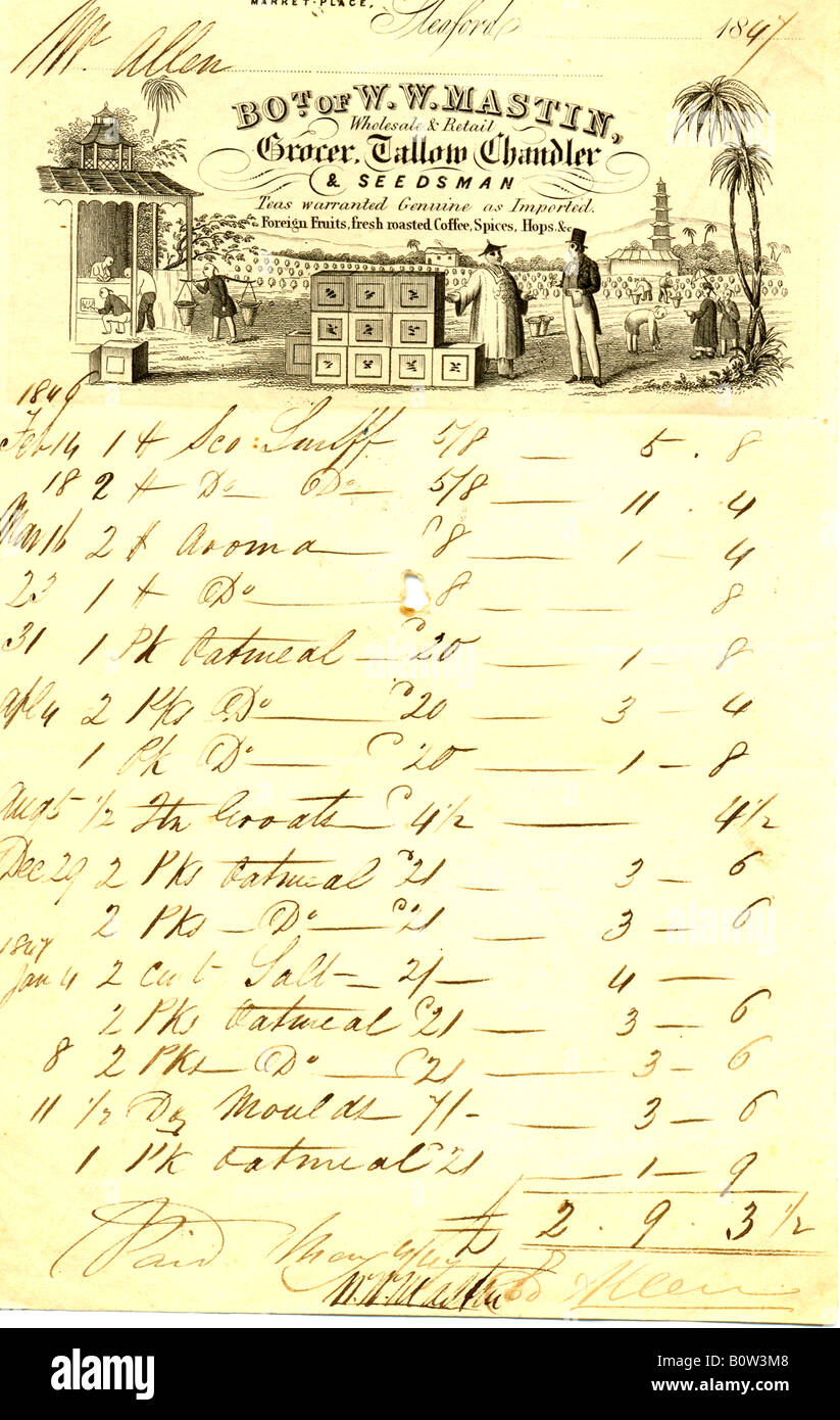 Victorian grocer's invoice hi-res stock photography and images - Alamy