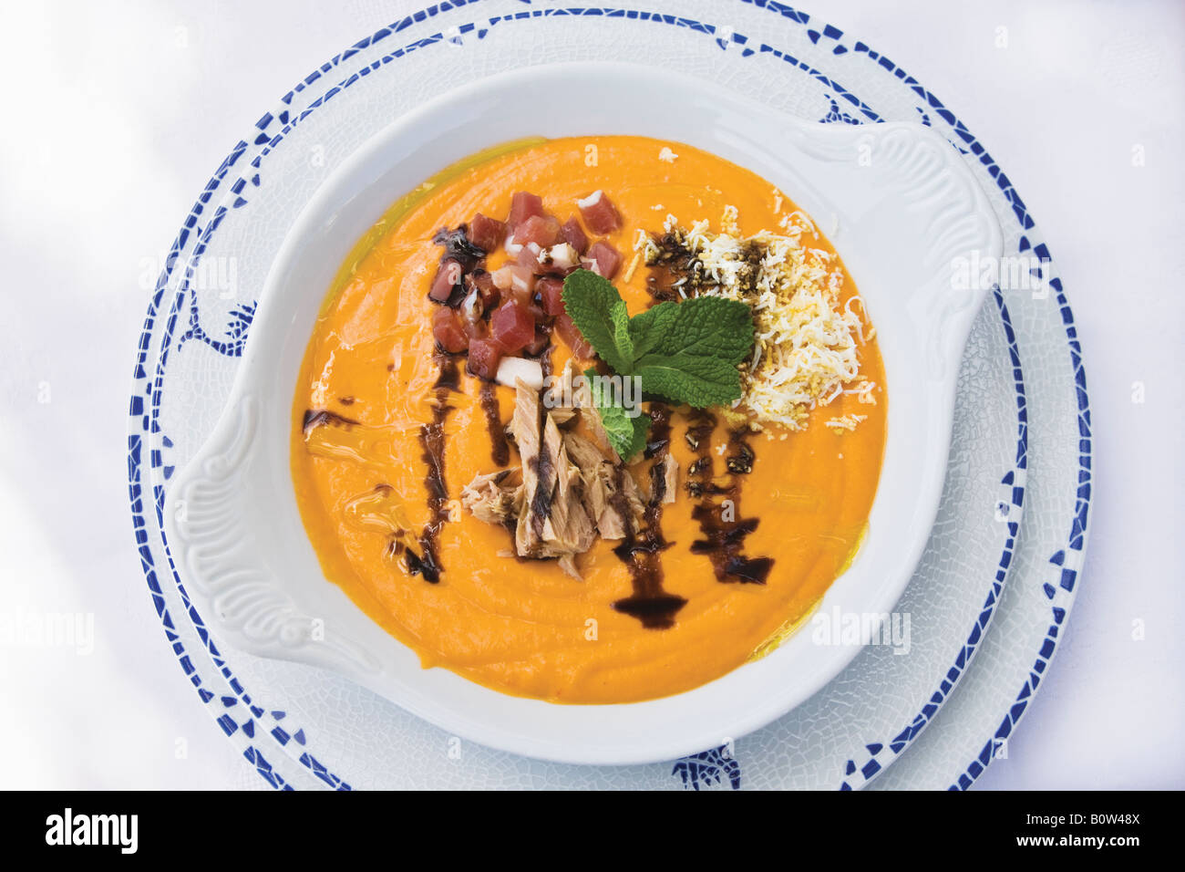 Salmorejo Typical southern Spanish dish Pureed tomato mountain ham ...