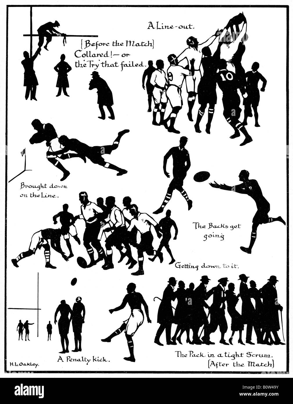 Silhouettes Of Rugby 1931 magazine illustration of scissored rugger ...