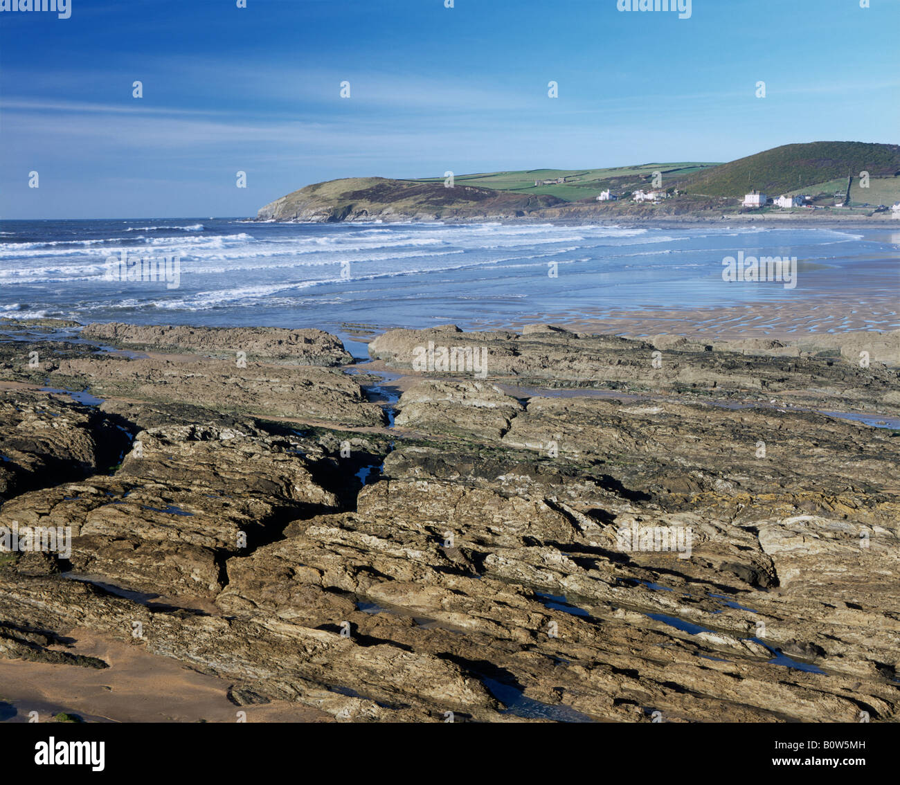 Croyde Bay and and the headland of Baggy Point, Croyde, Devon, England ...