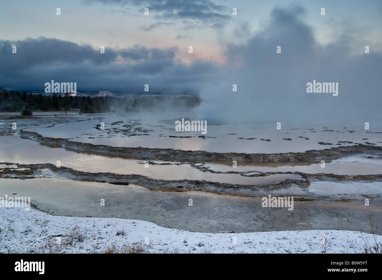Stormy fall morning at Great Fountain Geyser Yellowstone National Park ...