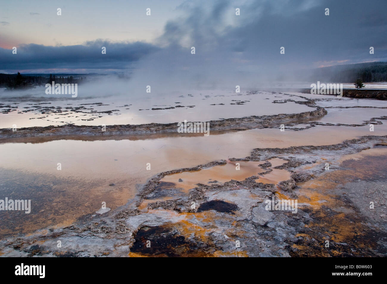 Stormy fall morning at Great Fountain Geyser Yellowstone National Park ...