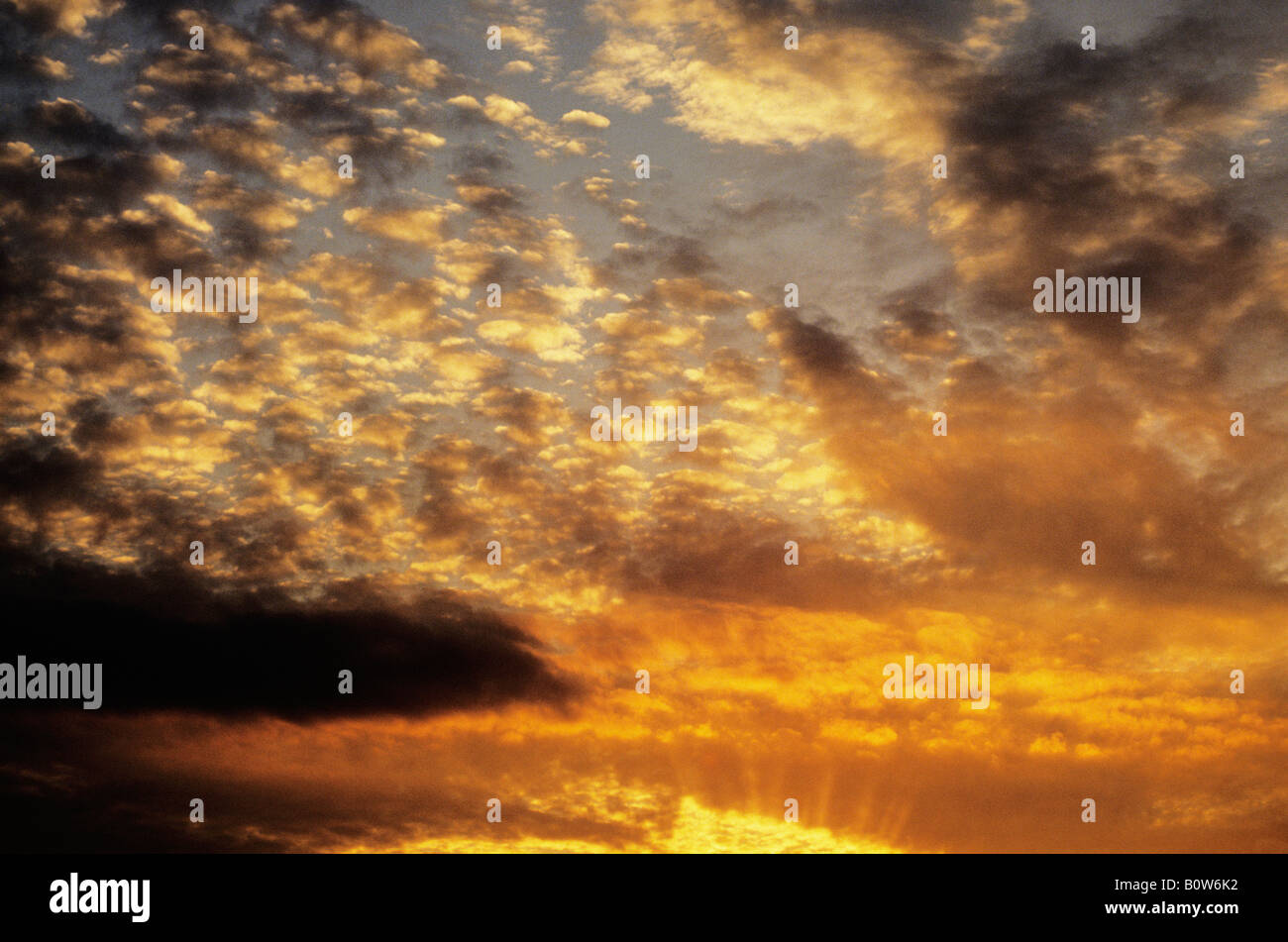 Dramatic cloud formations in the sky at sunset or sunrise. Weather ...