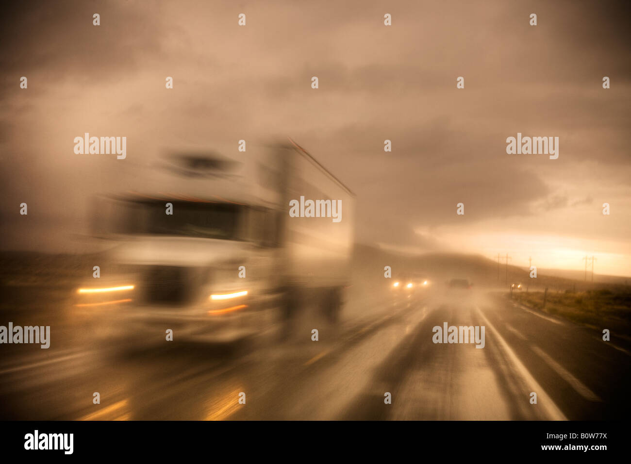 Highway travel during a flash rain storm Stock Photo - Alamy