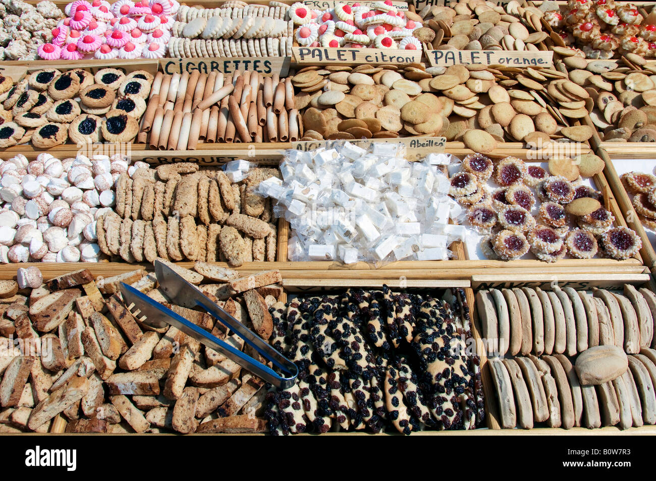 Market stall selling assorted cookies and biscuits, Sault, Provence ...